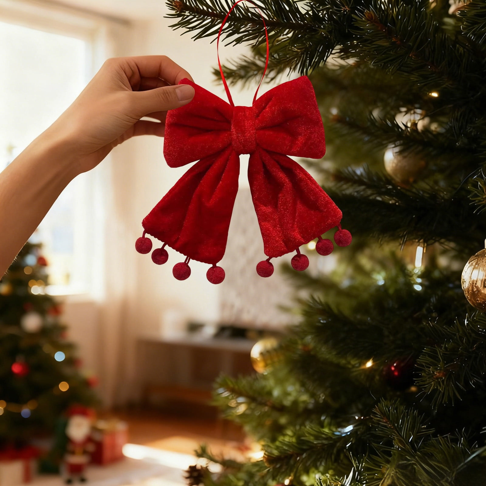 Christmas Tree Bows, Holiday Ribbon Decor, Festive Red Polyester Bow ...