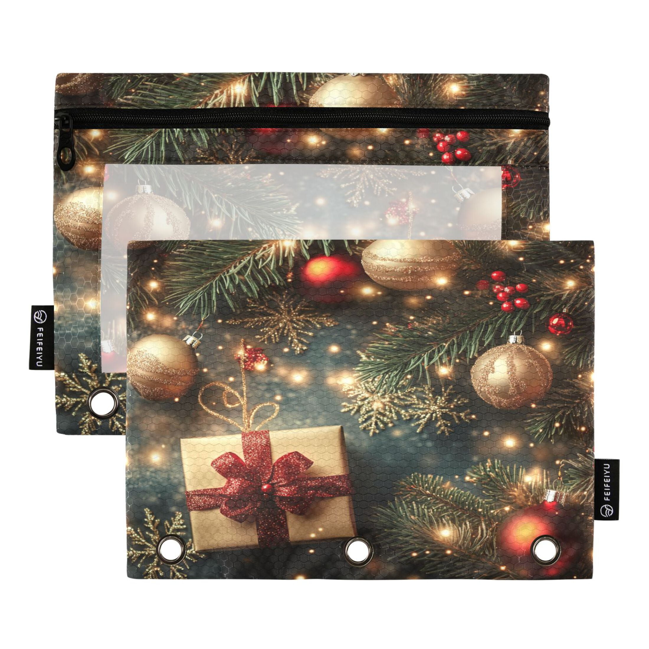 Christmas Tree Branches Gifts 2 Pack Pencil Pouch for 3 Ring Binder ...