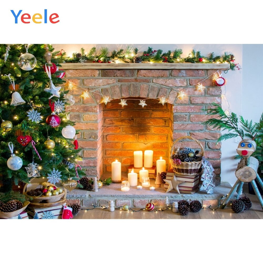 Christmas Tree Brick Wall Fireplace Light Baby Birthday Backdrop ...