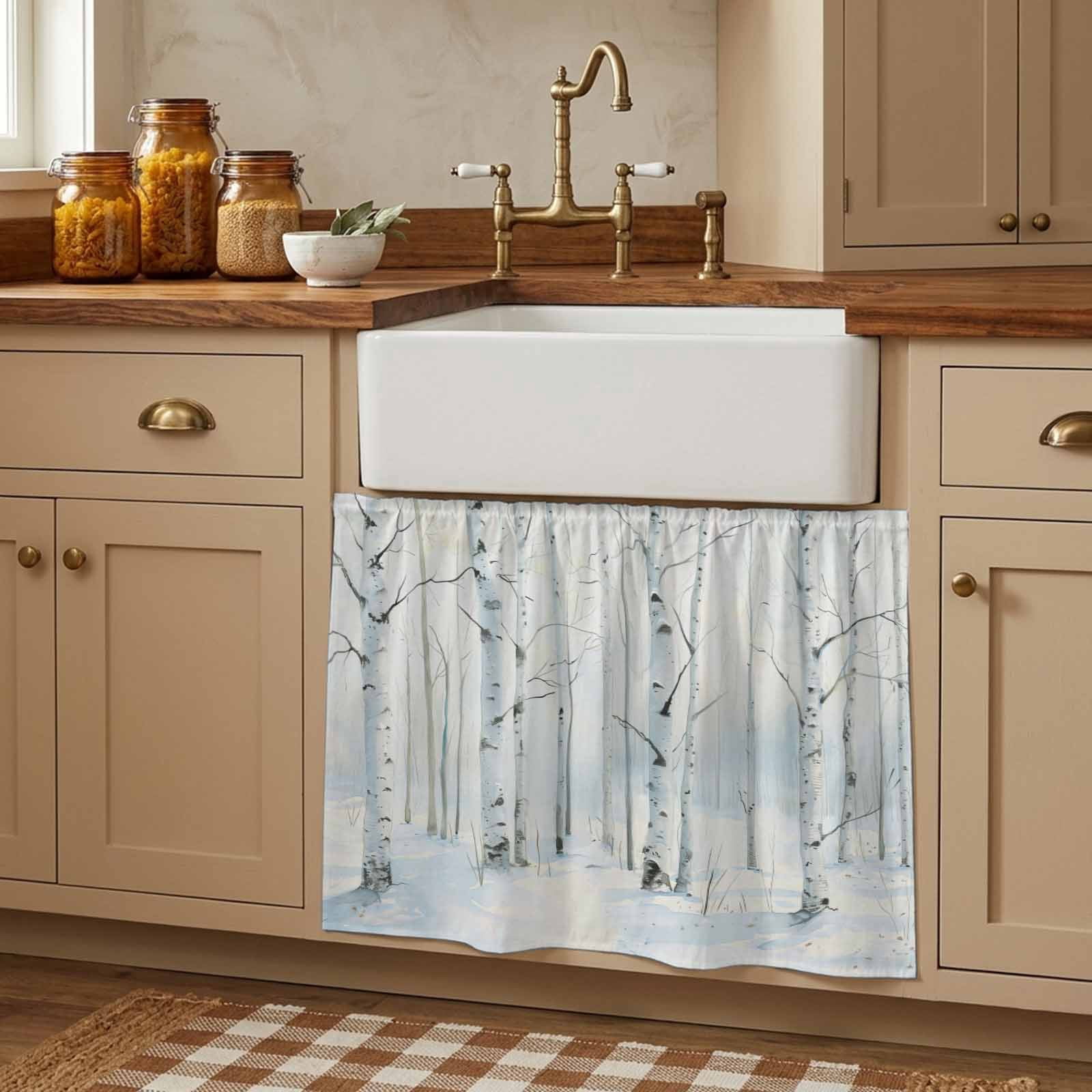 Christmas Tree Cabinet Curtains 27.6"W x 35.4"L, White Xmas Snowflake ...