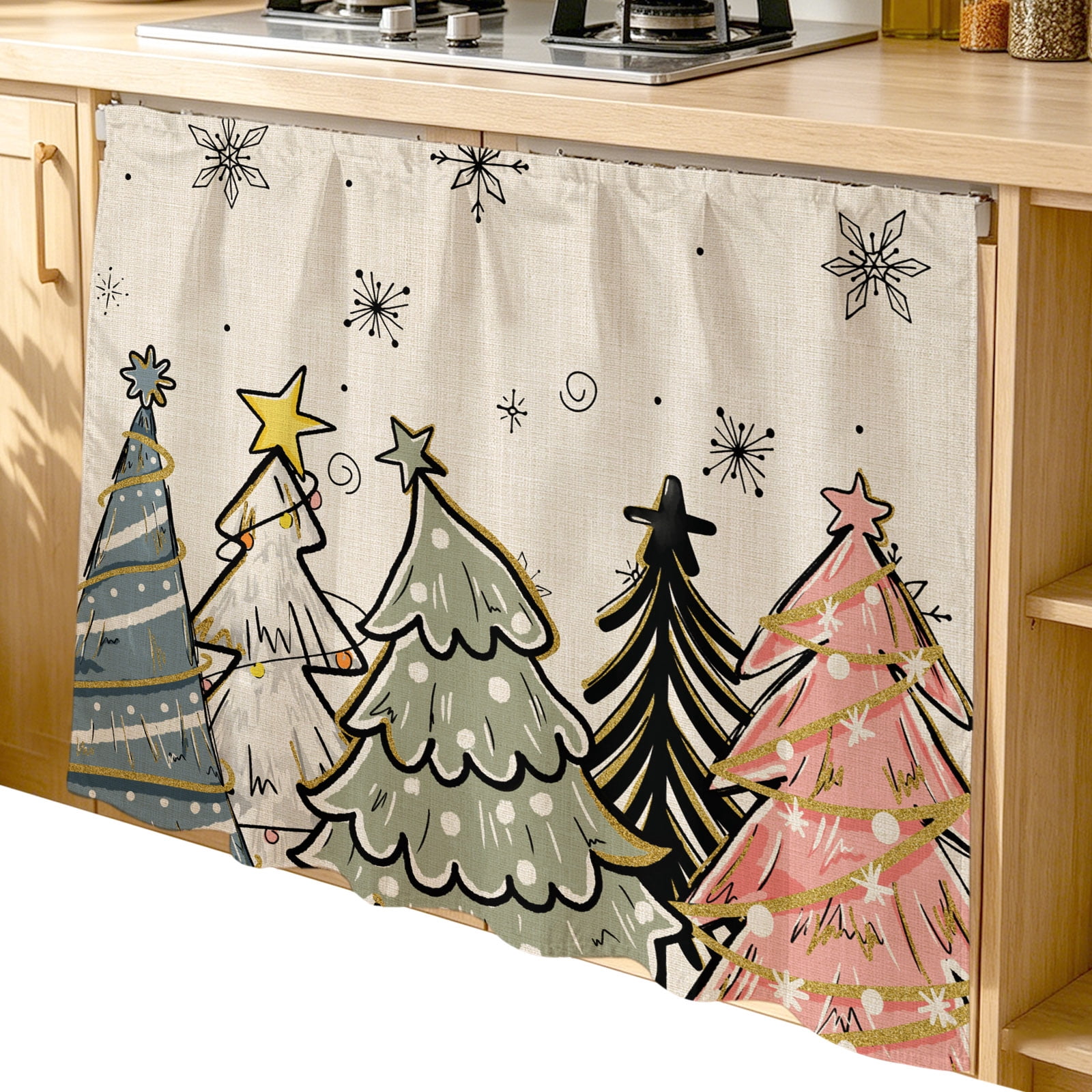 Christmas Tree Cabinet Curtains 35"W x 35"L,Dustproof Sink Skirt ...