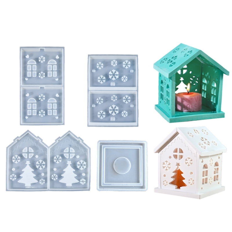 Christmas Tree Candle House Silicone Mold Set Holiday Candle House Mold Silicone Christmas Tree ...