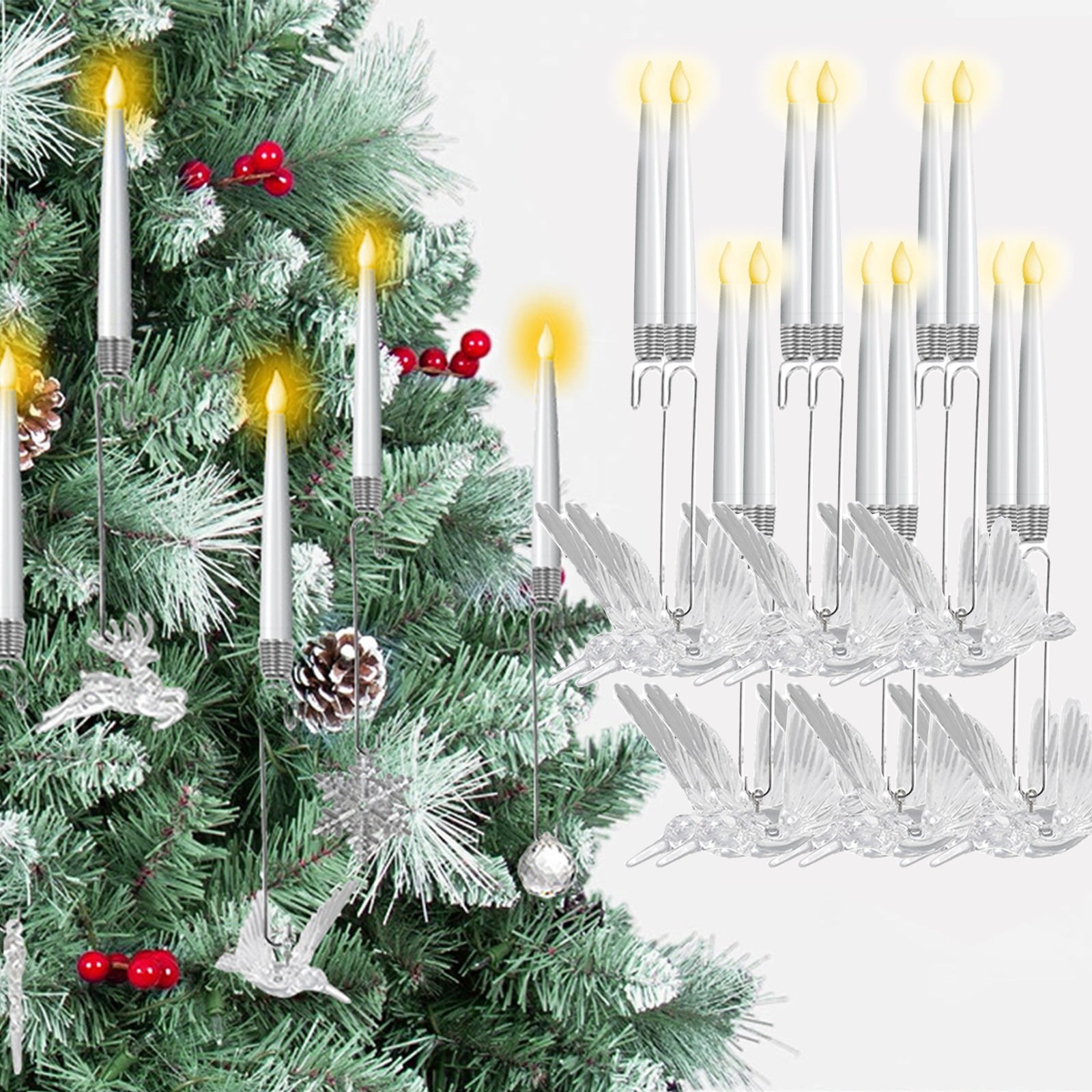 Christmas Tree Candle Ornaments with Crystal Drops, 6/12 Pack Flameless ...