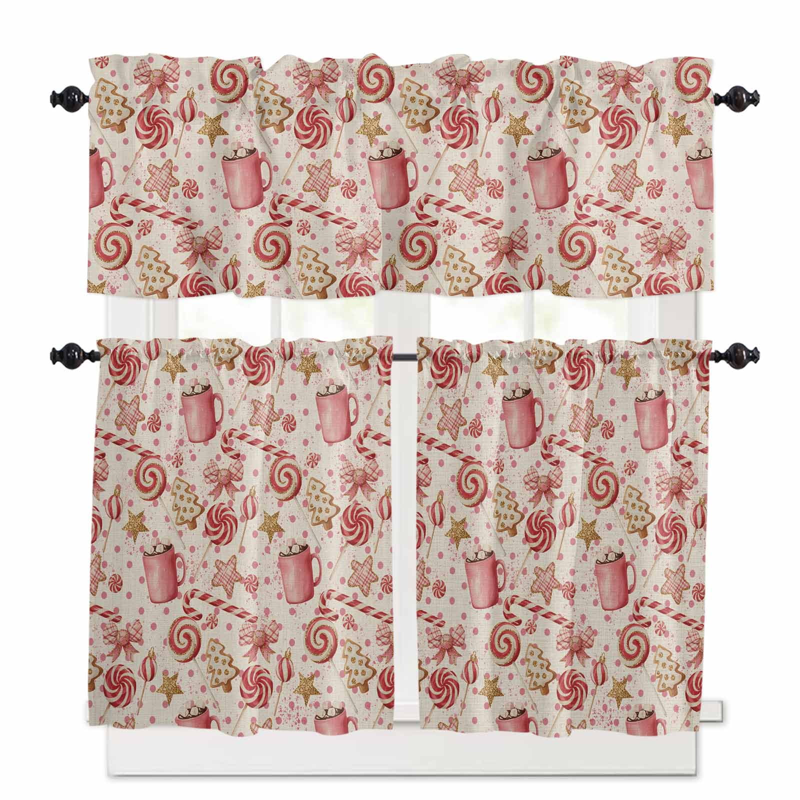 Christmas Tree Candy Cane Kitchen Curtains and Valances Set, Vintage ...