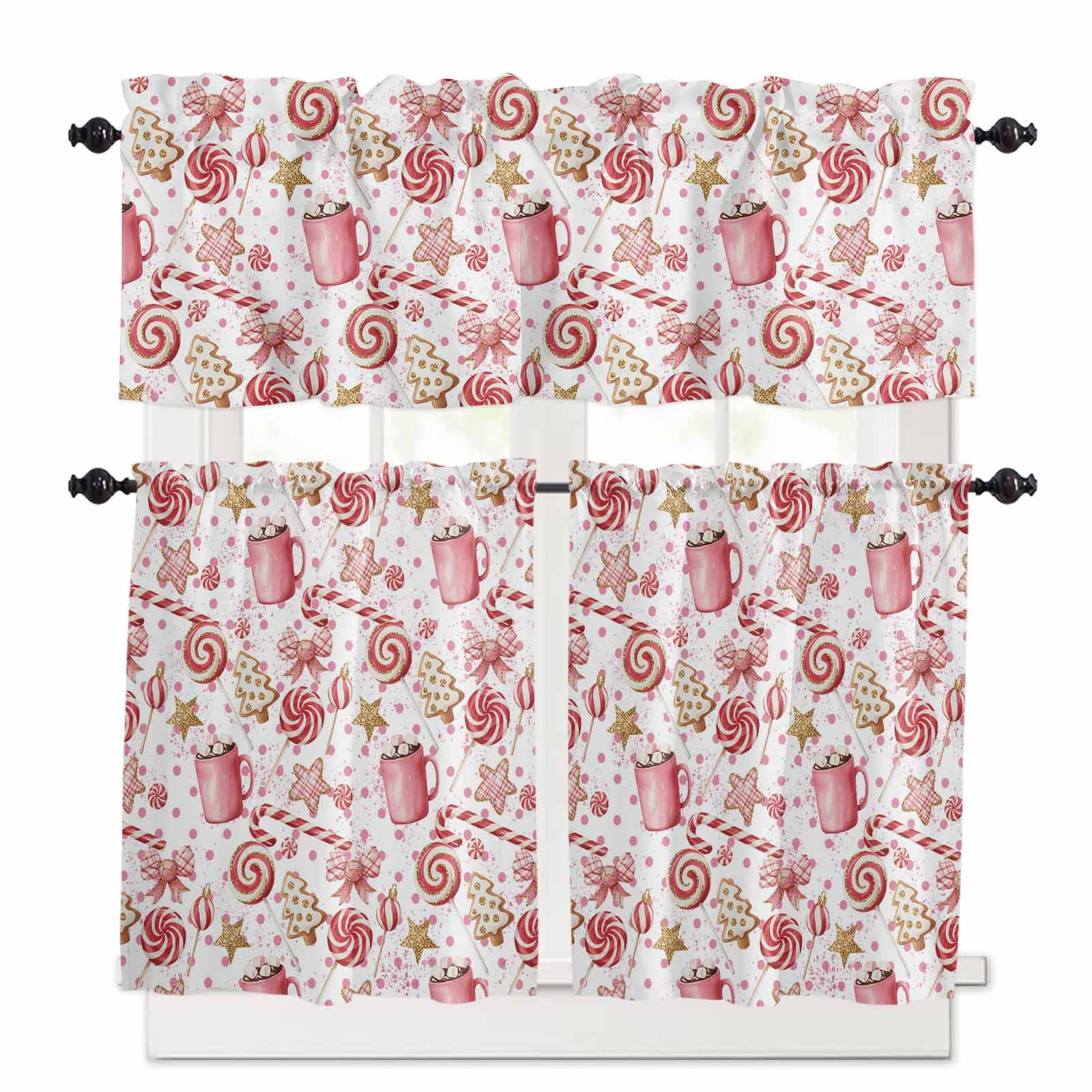 Christmas Tree Candy Cane Kitchen Curtains Valances and Tiers Set of 3 ...