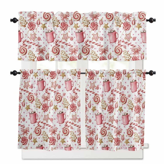 Christmas Tree Candy Cane Kitchen Curtains Valances and Tiers Set of 3 ...