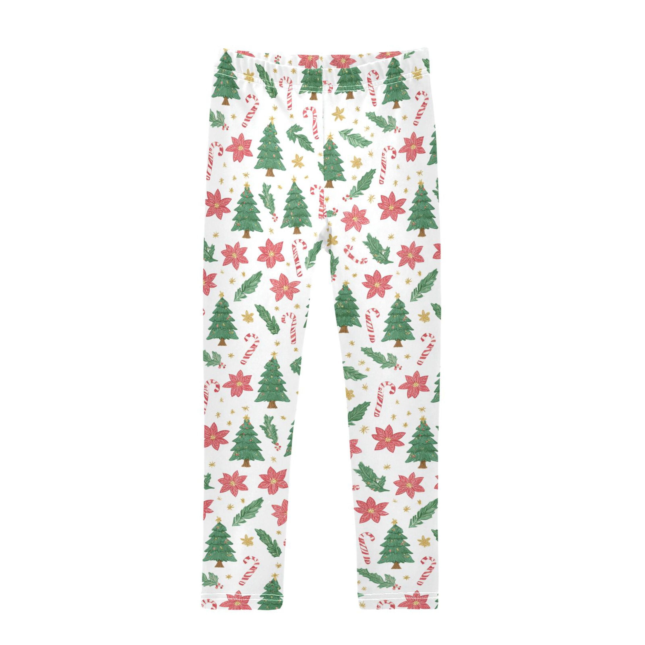 Christmas Tree Candy Cane Printed Leggings Yoga Pants for in 4t to 10t ...
