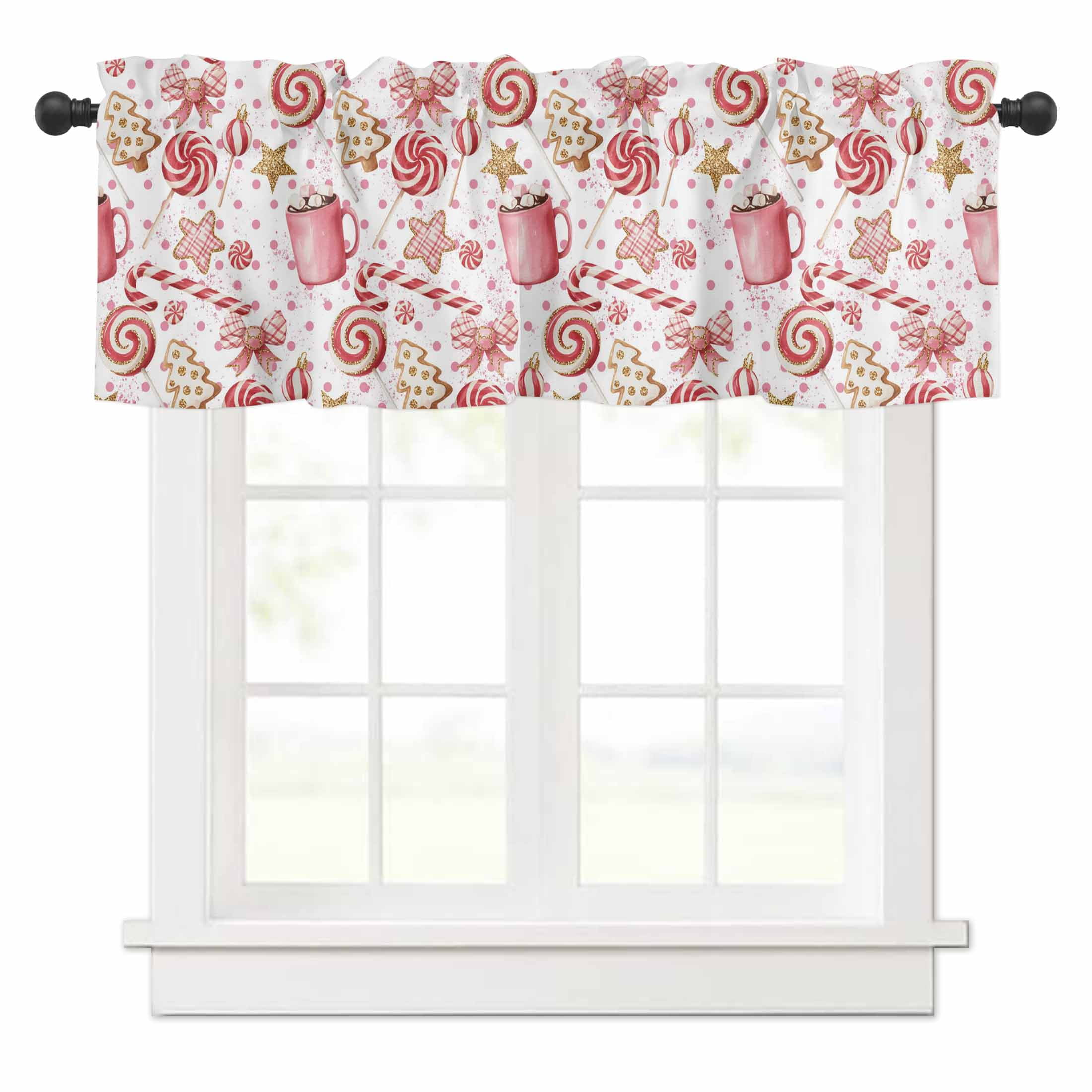 Christmas Tree Candy Cane Valances for Windows Pink Coffee Cup Star Rod ...
