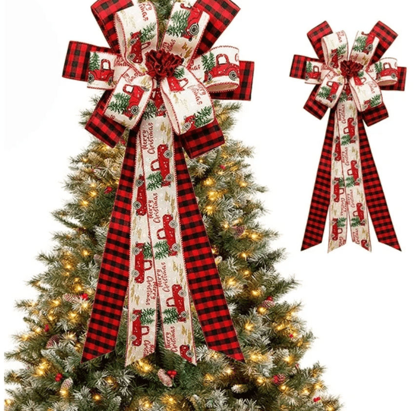 Christmas Tree Cap With Candy Cane Design, Fabric, With Wire Ribbon For ...