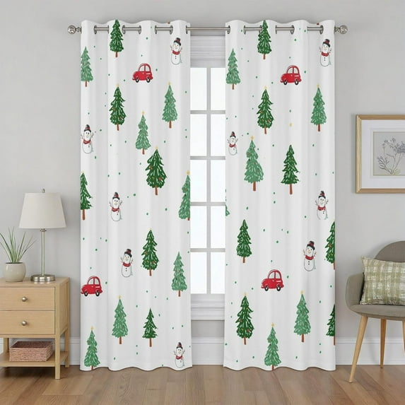 Christmas Tree Car Snowman Curtains For Living Room, Cartoon Christmas ...