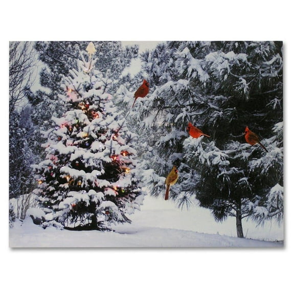 Christmas Tree & Cardinal Birds LED Canvas Print - Walmart.com