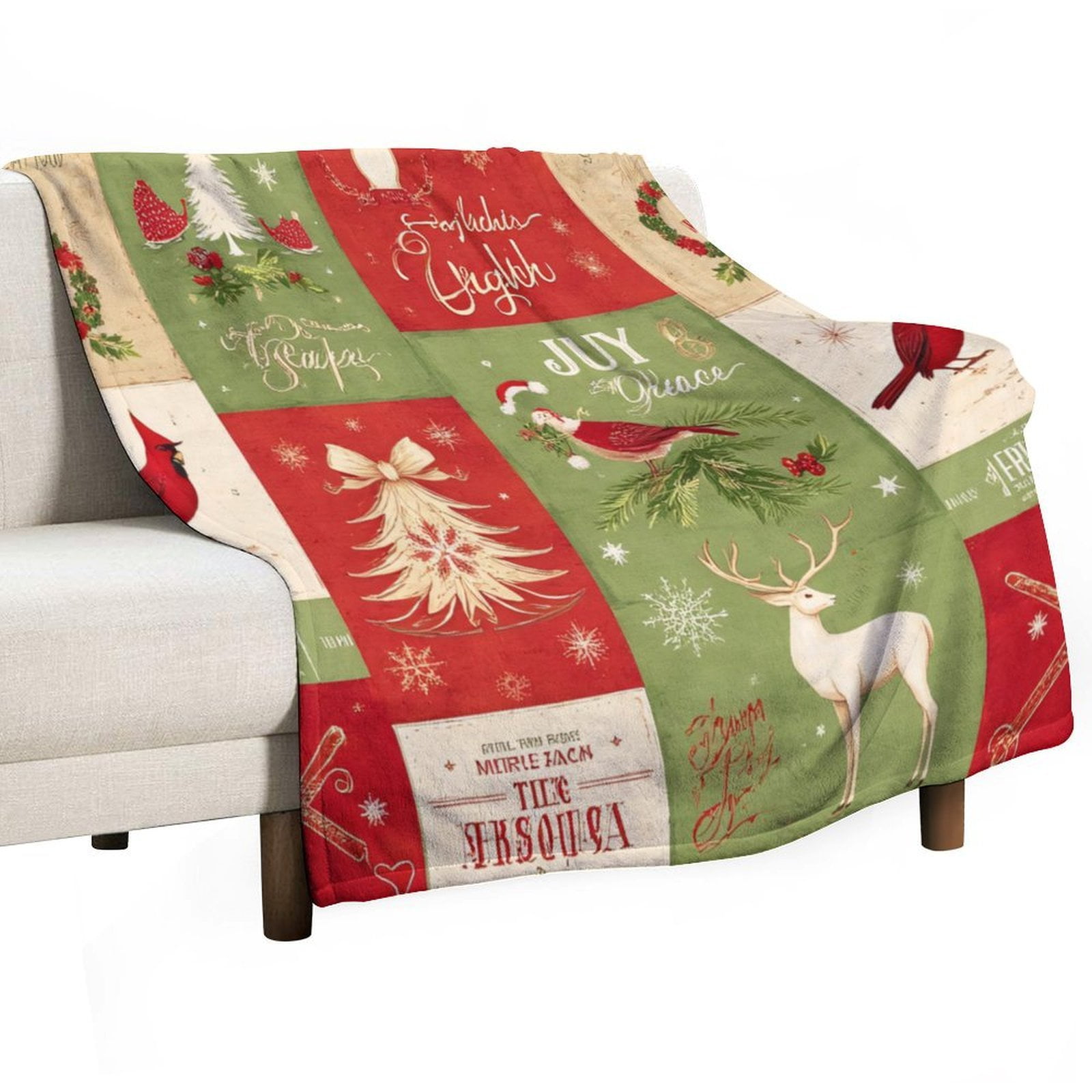 Christmas Tree Cardinal Deer Joy Grace Throws Blankets for Sofa Bed ...