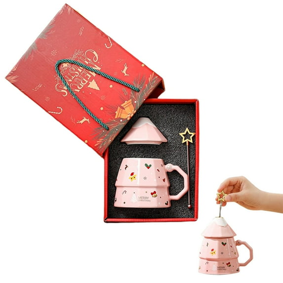 Christmas Tree Ceramic Mug Mug Large Capacity with Lid Spoon Sustenance ...