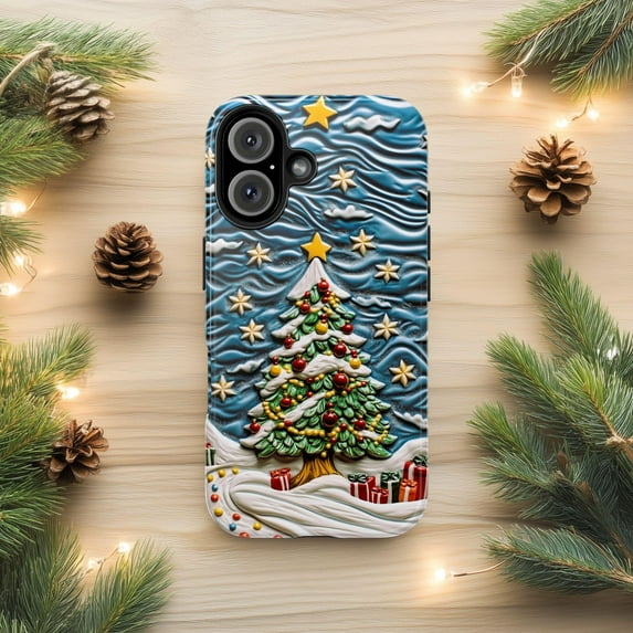 Christmas Tree Ceramic Tile Phone Case Clay Look iPhone 17 11 12 13 14 ...