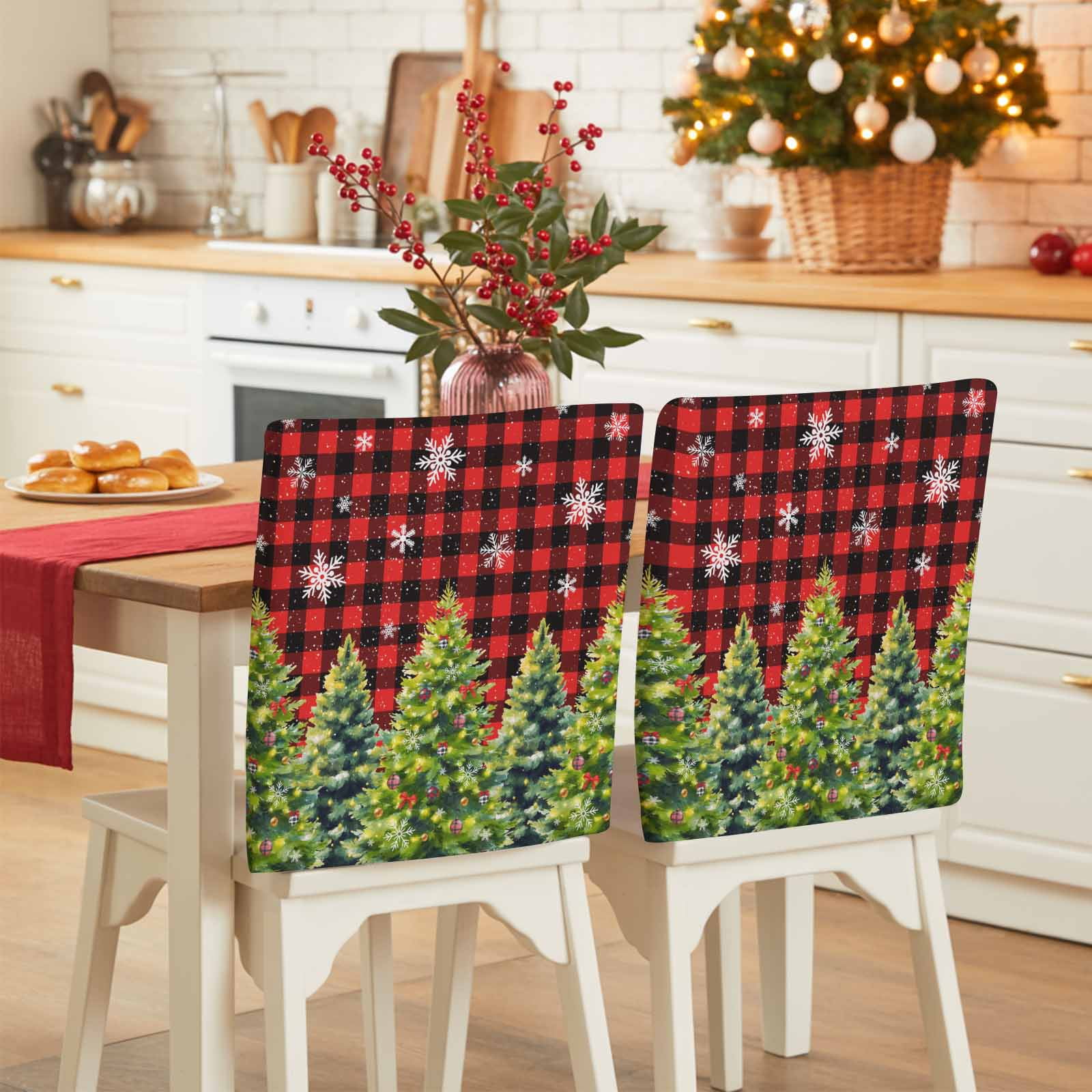 Christmas Tree Chair Back Covers Set of 4, Winter Xmas Snowflake Color ...