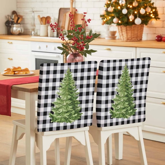 Christmas Tree Chair Back Covers Set of 8, Winter Black And White Plaid ...