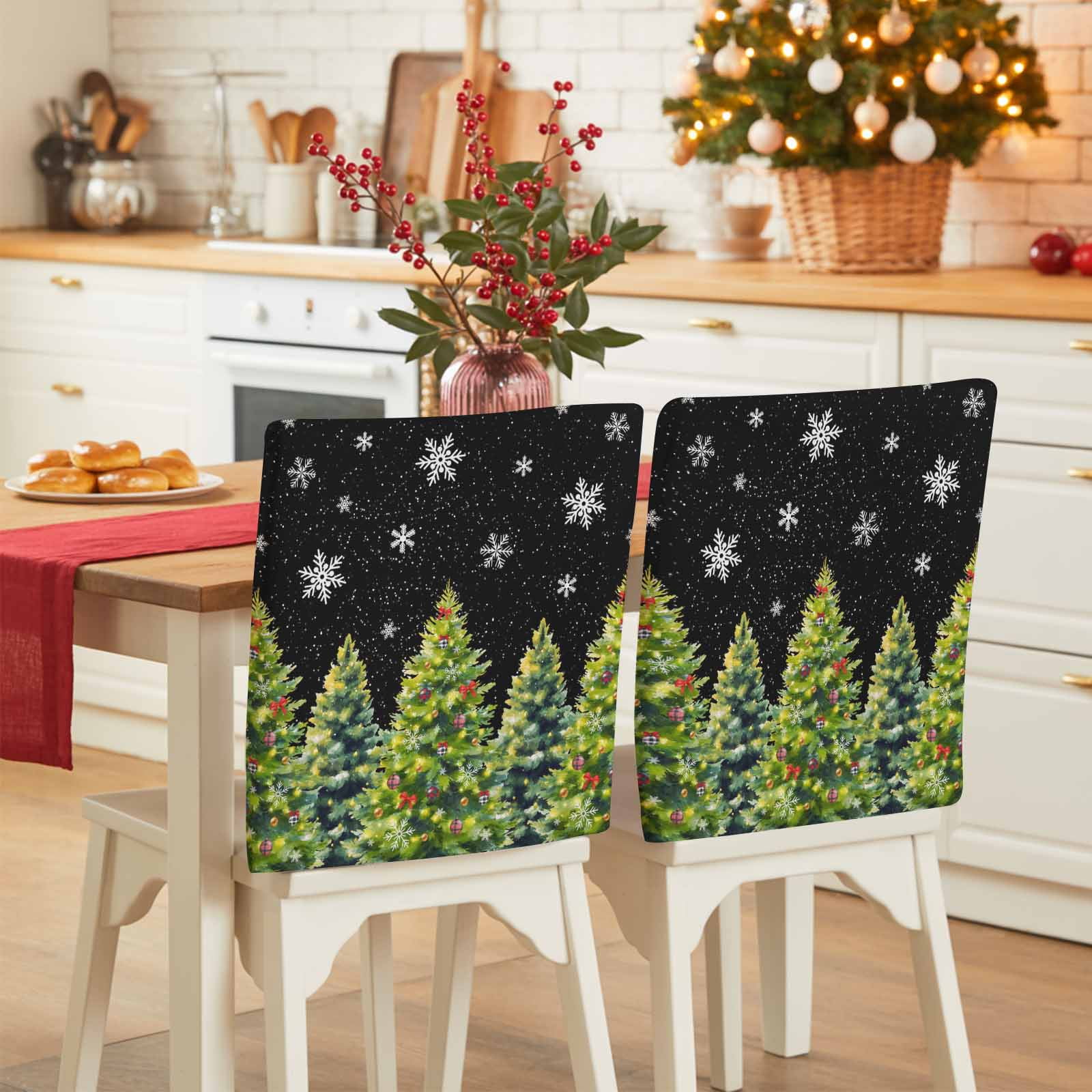 Christmas Tree Chair Back Covers Set of 8, Winter Xmas Snowflake Color ...