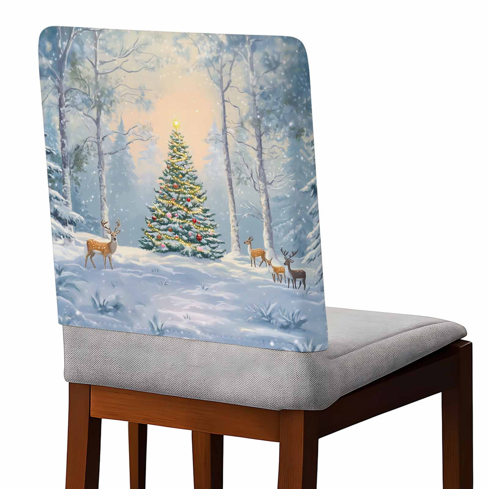 Christmas Tree Chair Covers Set of 4 Reindeer Winter Chair Back Covers ...