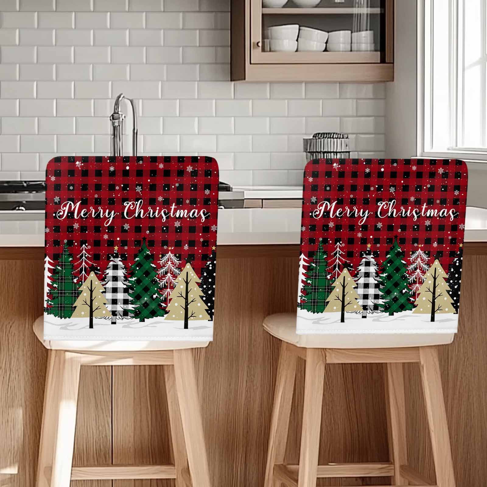 Christmas Tree Chair Covers Set of 4 Winter Snowflake Red Black Plaid ...