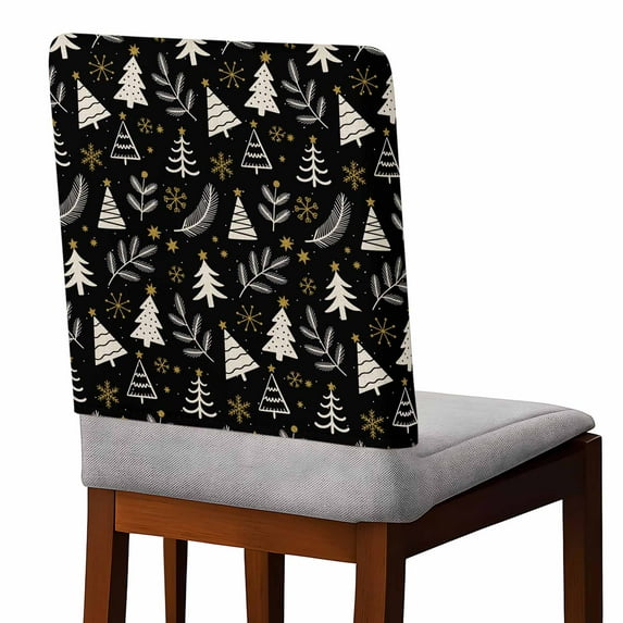 Christmas Tree Chair Covers Set of 8 Gold Star Snowflakes Winter Black ...