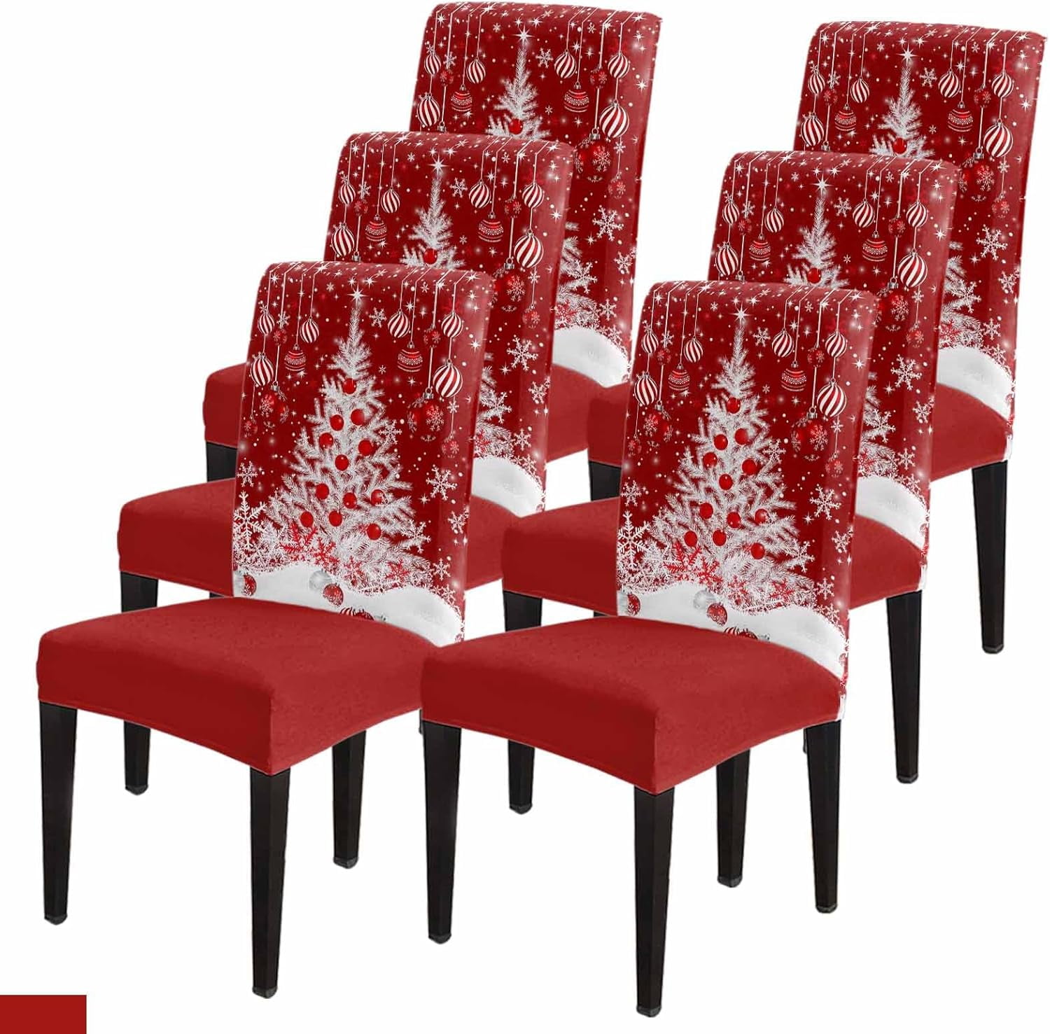 Christmas Tree Chair Covers, Snowflake Colored Balls Winter Red Stretch ...