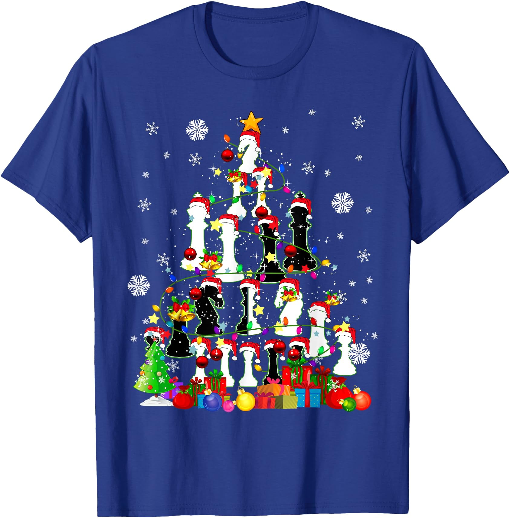 Christmas Tree Chess Pieces Xmas Lights Santa Chess Player T-Shirt,Red ...