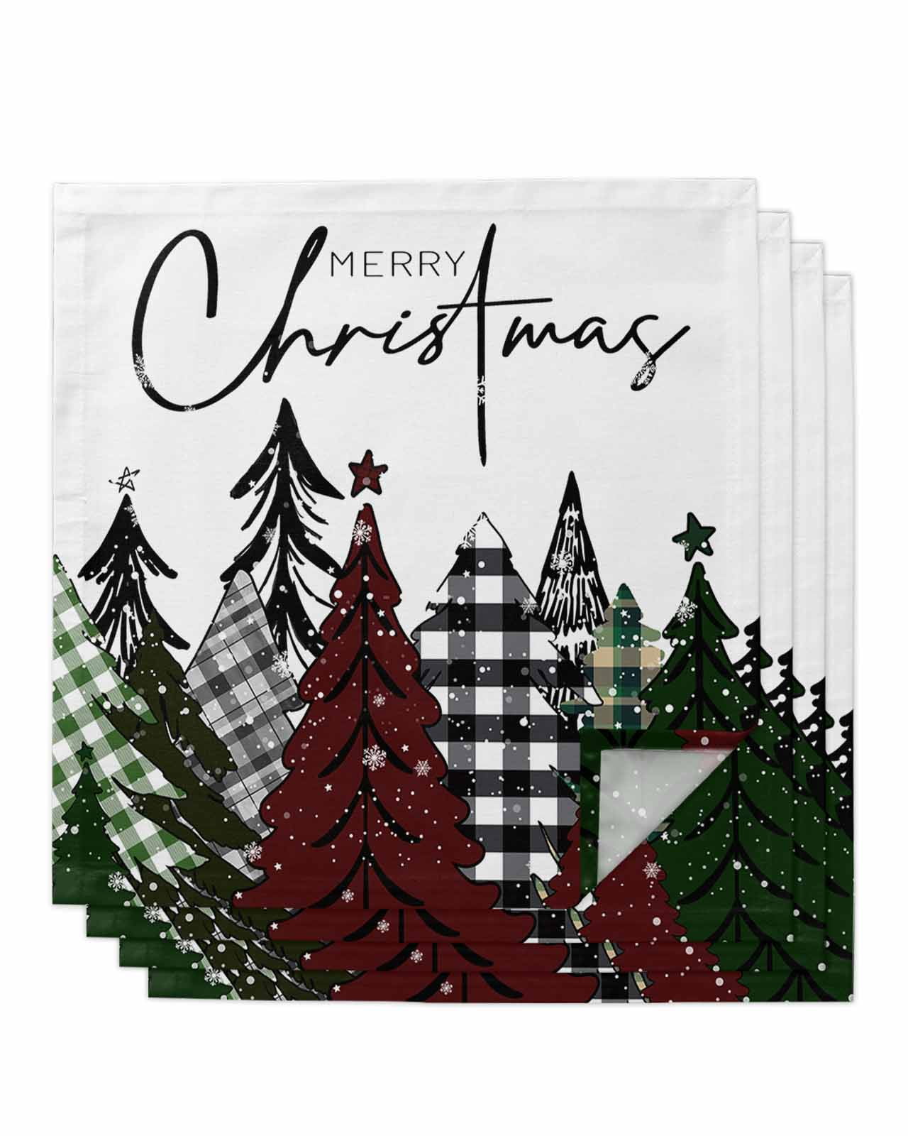 Christmas Tree Cloth Napkins Set of 4, Xmas Tree Watercolor Snowflake ...