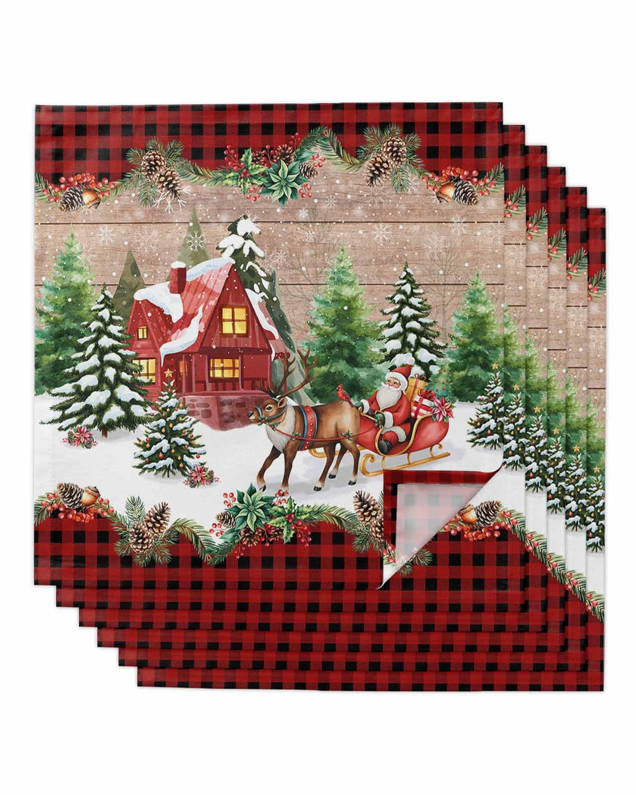 Christmas Tree Cloth Napkins Set of 6 Reusable Dinner Napkins, Santa ...