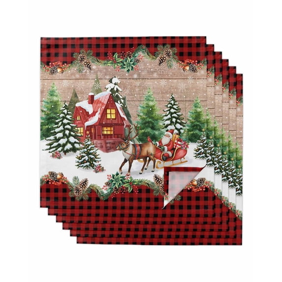 Christmas Tree Cloth Napkins Set of 6 Reusable Dinner Napkins, Santa ...