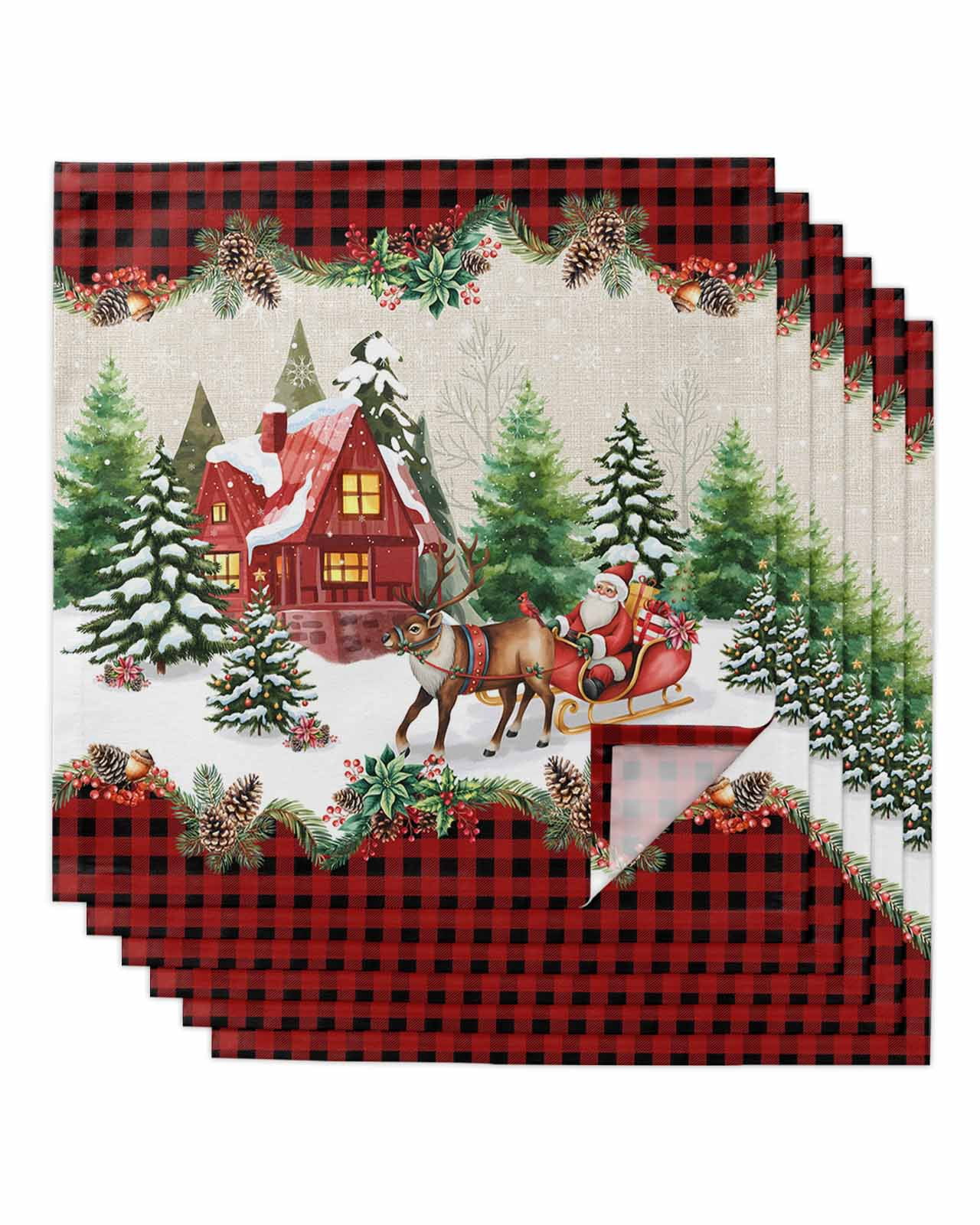 Christmas Tree Cloth Napkins Set of 6 Reusable Dinner Napkins, Santa ...