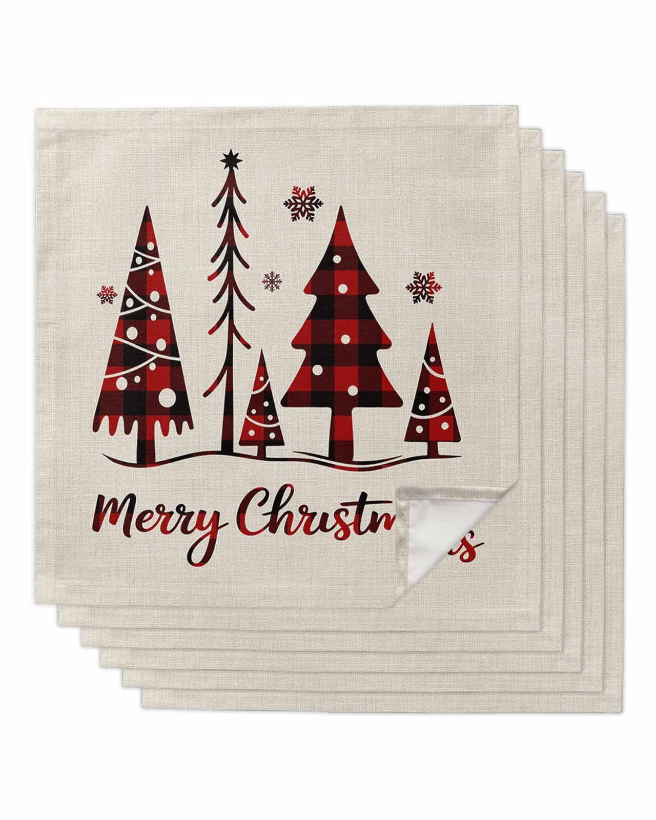 Christmas Tree Cloth Napkins Set of 6 Reusable Dinner Napkins, Xmas Red ...