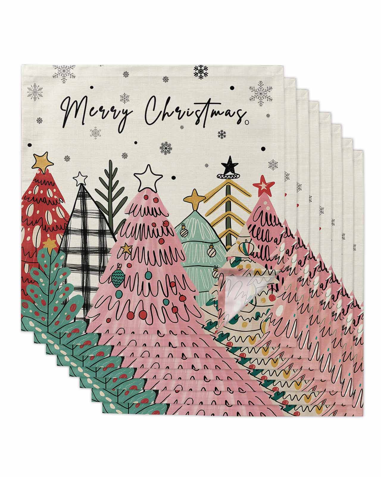 Christmas Tree Cloth Napkins Set of 8 Reusable Dinner Napkins, Pink ...