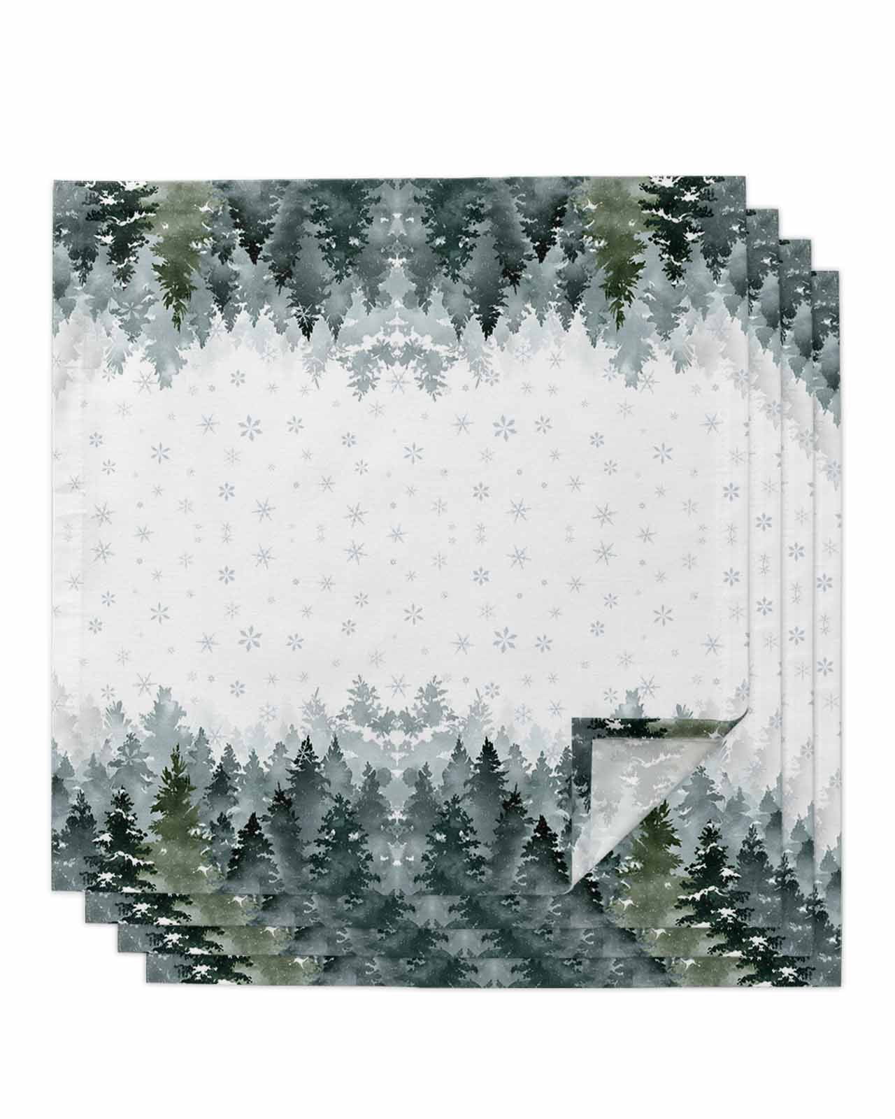 Christmas Tree Cloth Napkins Washable Set of 4, Winter Snowflakes Xmas ...