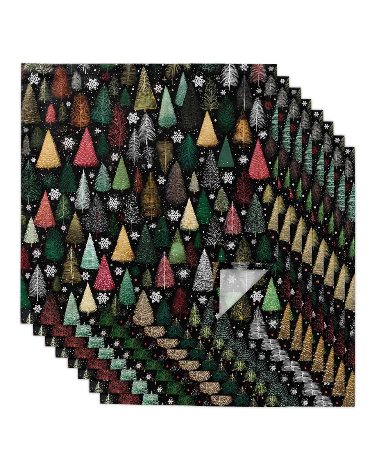 Christmas Tree Cloth Napkins Washable Set of 8, Winter Colorful Xmas ...