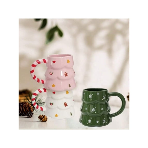 Christmas Tree Coffee Mug, Festive Ceramic Tree Shape Tea Cup with Lid ...