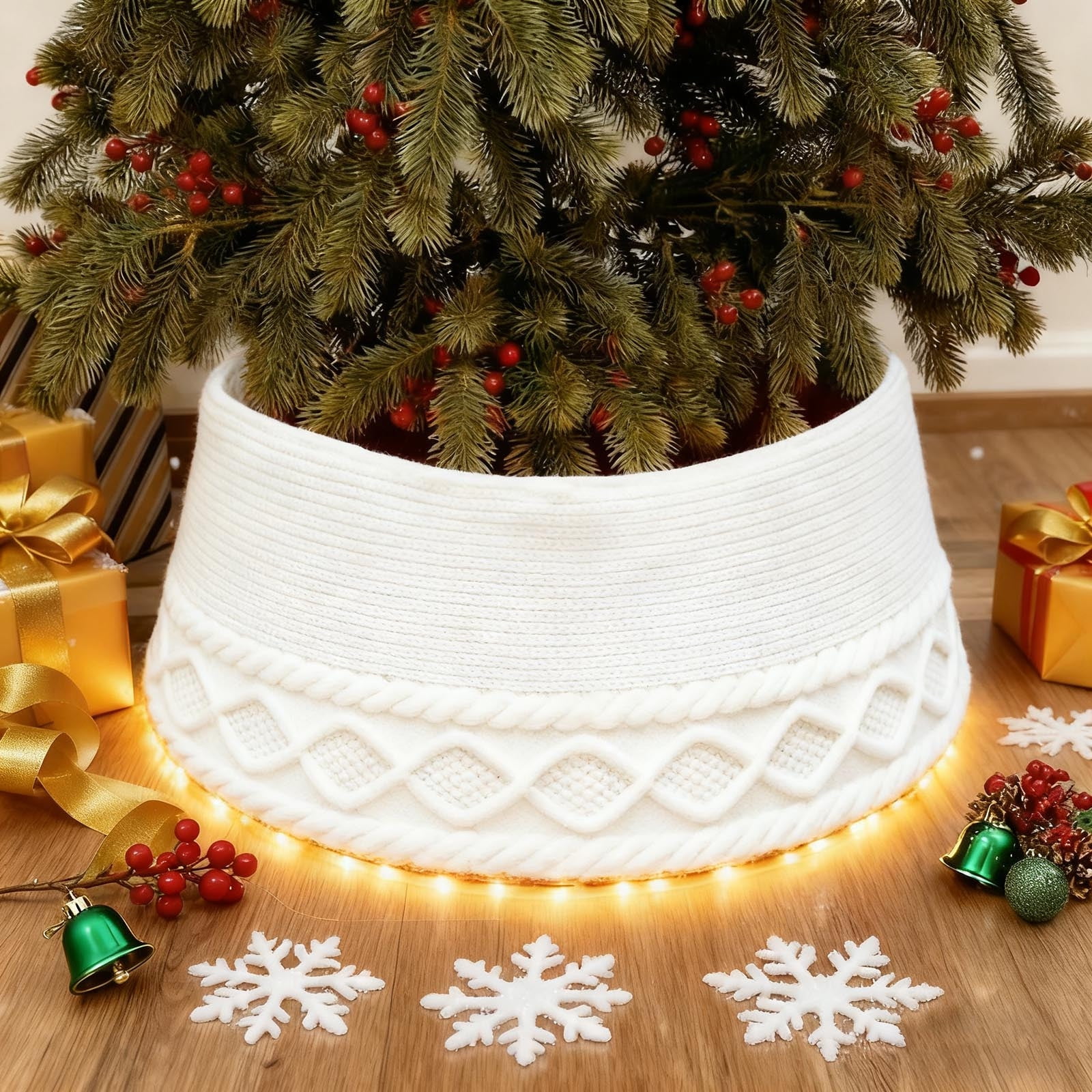 Christmas Tree Collar 28 Inch – White Knitted Christmas Tree Collar ...