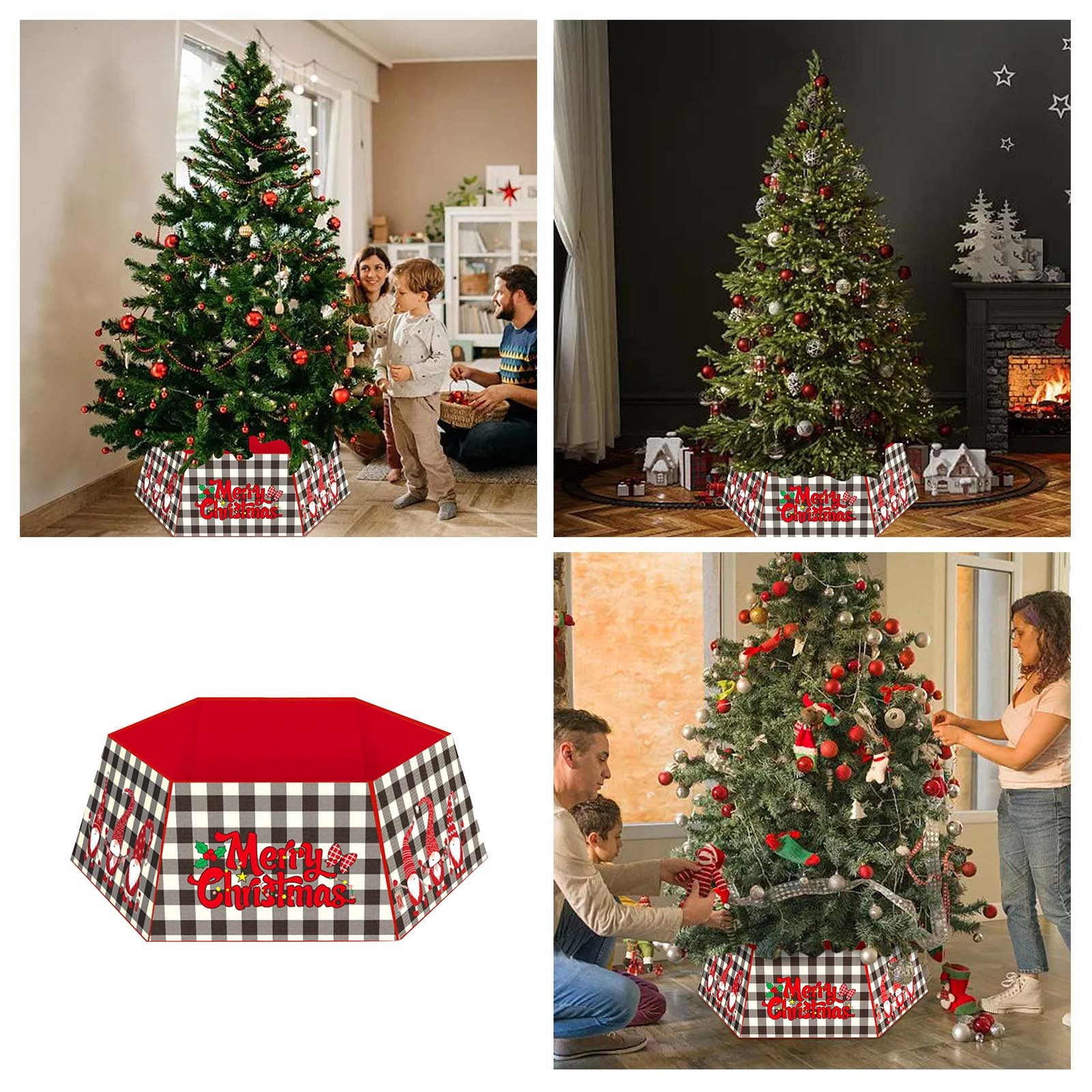 Christmas Tree Collar for Artificial Trees, Foldable Buffalo Plaid Tree ...