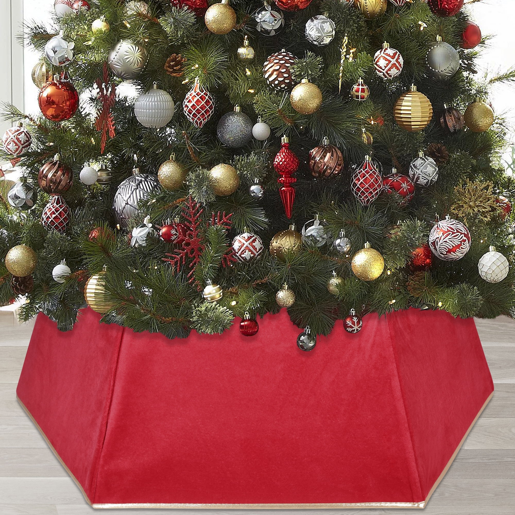 Christmas Tree Collar, Guardwee 32" Red Velvet Christmas Tree Collar ...