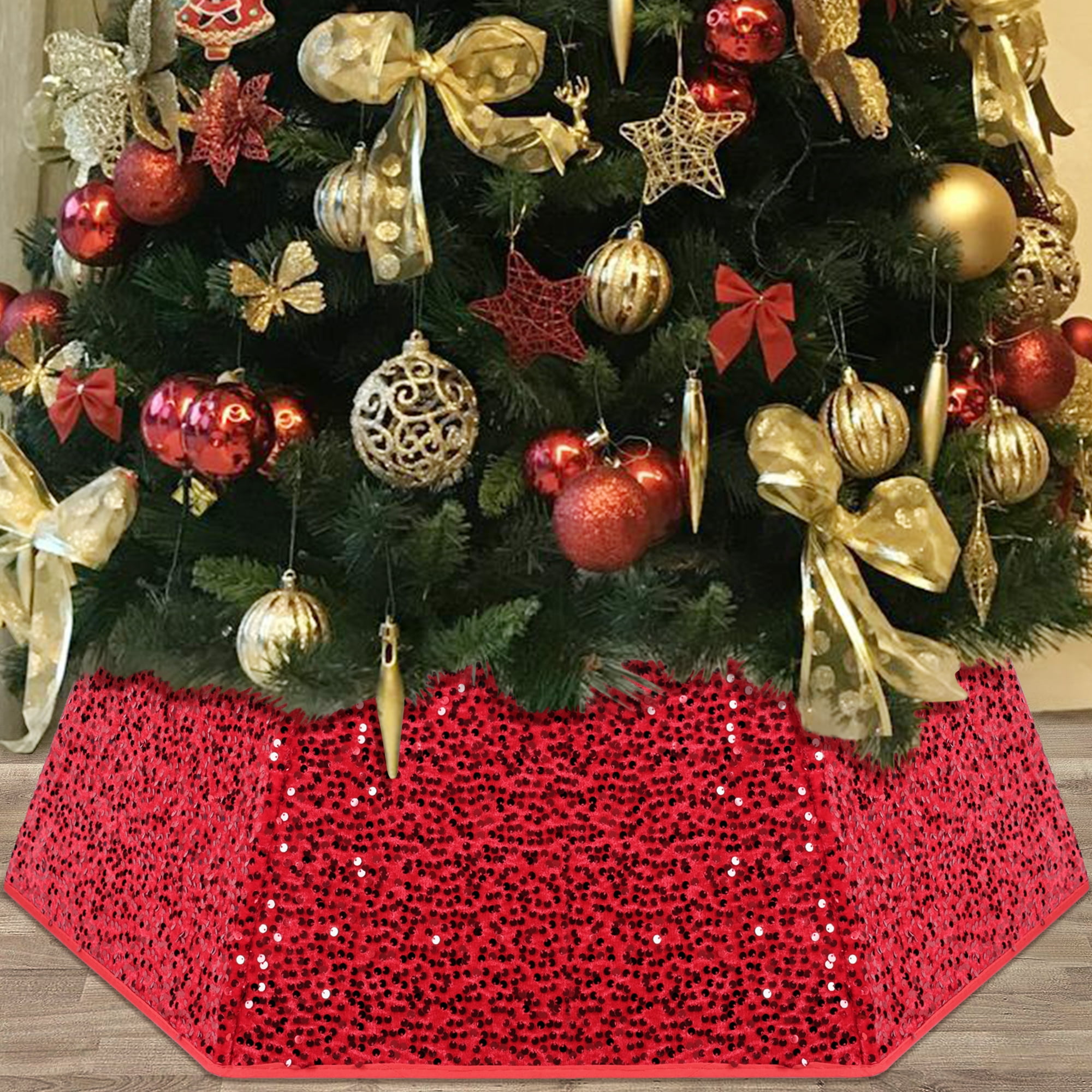 Christmas Tree Collar, Guardwee Sequin Christmas Tree Skirt Foldable ...