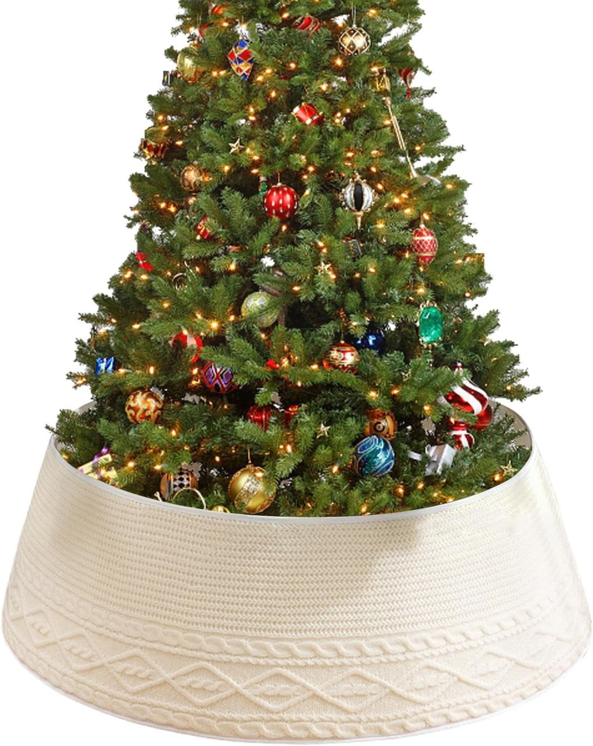 Christmas Tree Collar - Knitted Wrap Ring with Cream Rhombic Edge ...