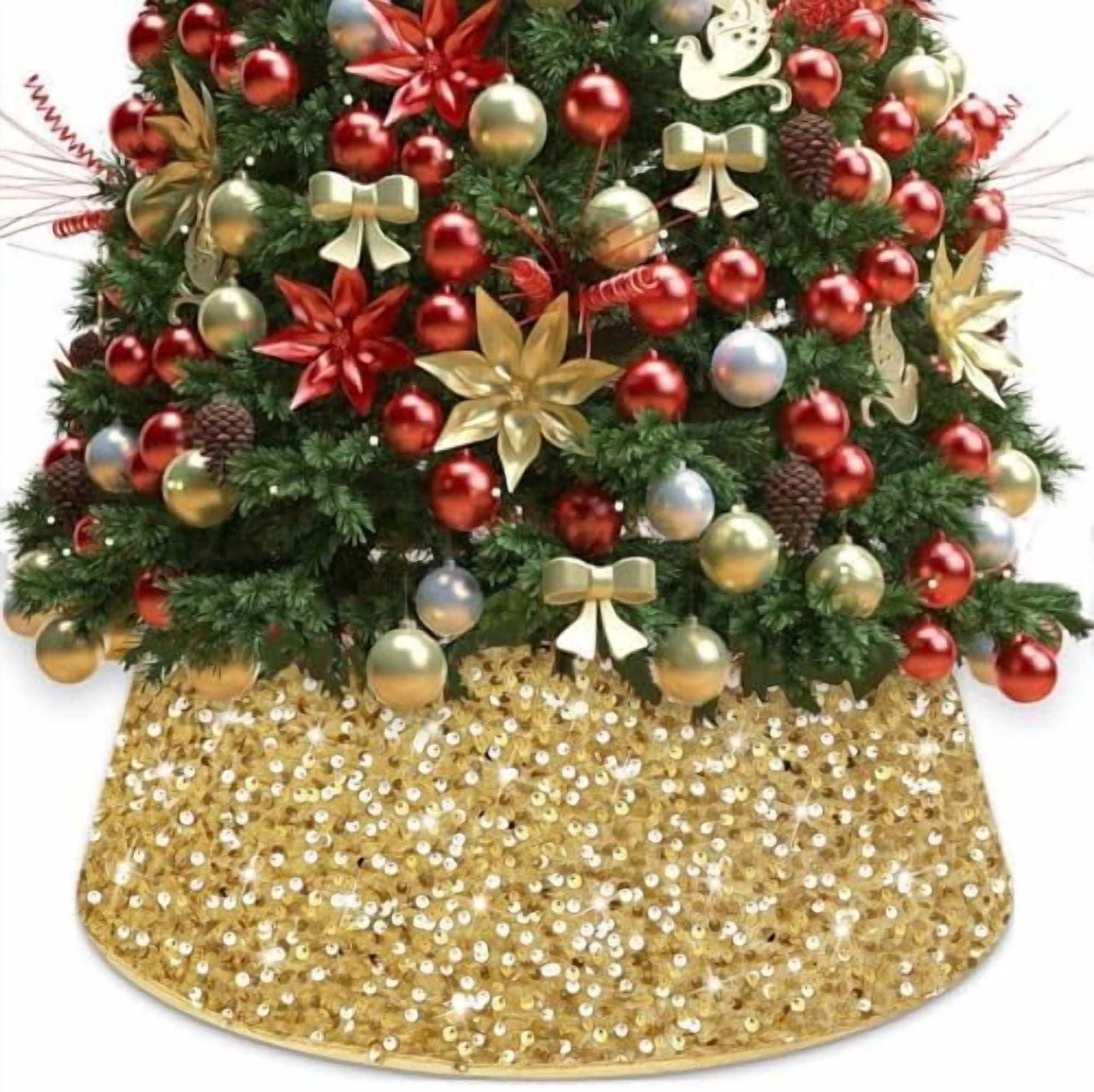Christmas Tree Collar Sequin Velvet Tree Skirt Burgundy Decorative ...