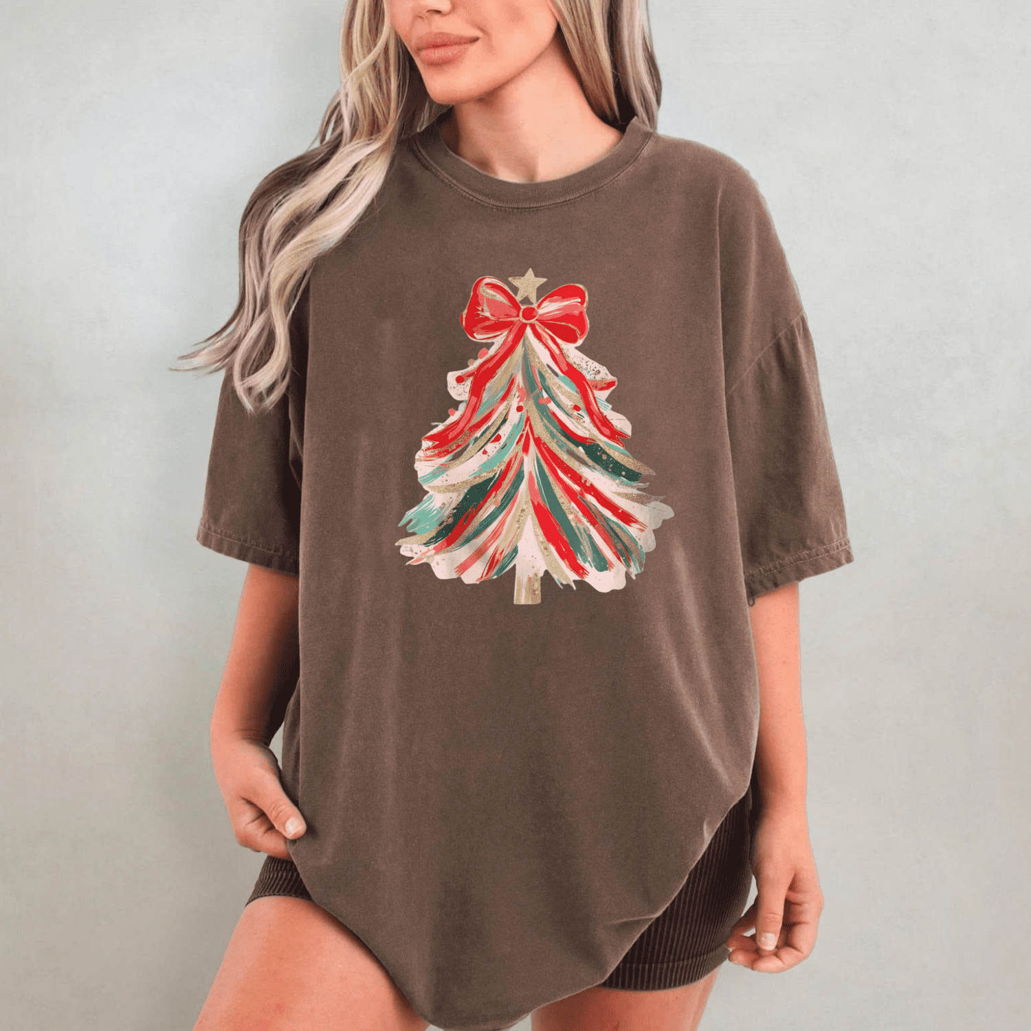 Christmas Tree Comfort Color Shirt, Red Bow Christmas Comfort Color ...