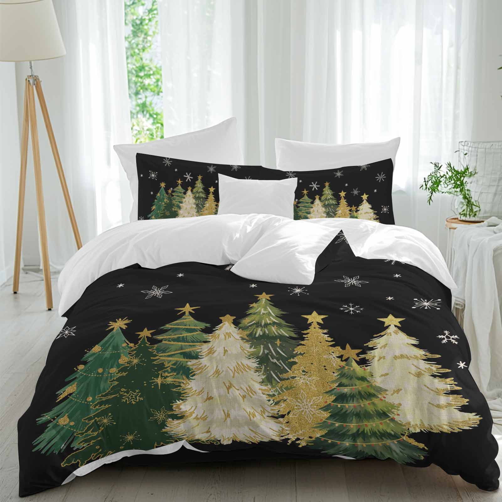 Christmas Tree Comforter Set Full Size, Green Xmas Tree Snowflake ...