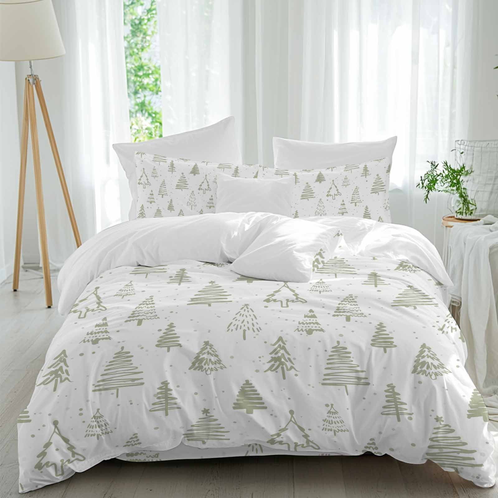 Christmas Tree Comforter Set Full Size, Retro Abstract Sage Green Tree ...