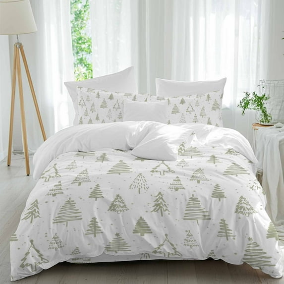 Christmas Tree Comforter Set Full Size, Retro Abstract Sage Green Tree ...