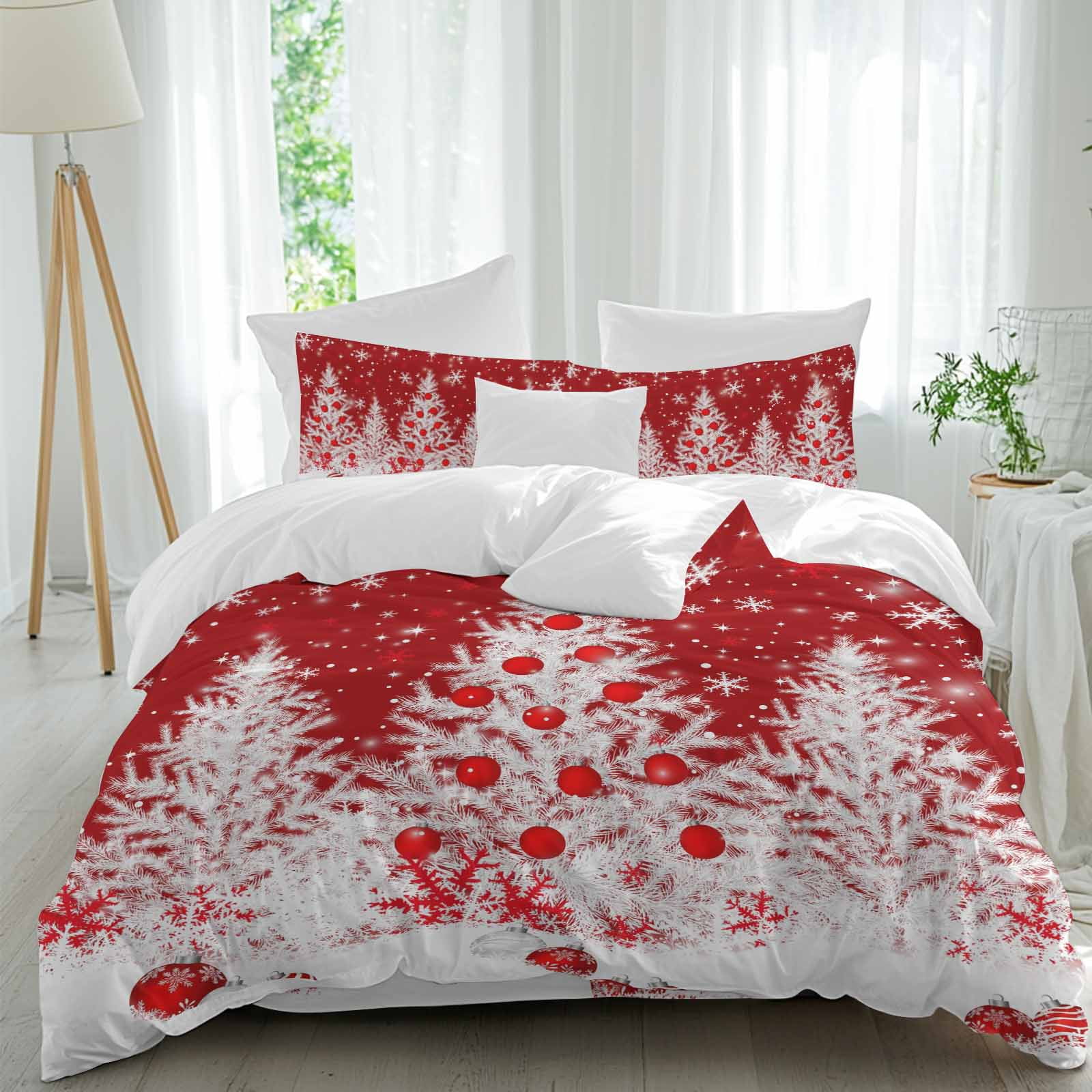 Christmas Tree Comforter Set Full Size, White Xmas Tree Winter ...