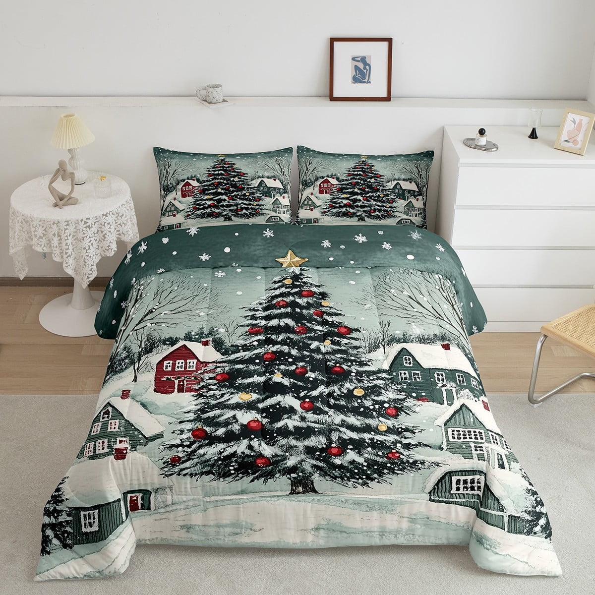 Christmas Tree Comforter Set King Size,Winter Rustic Farmhouse Bedding ...