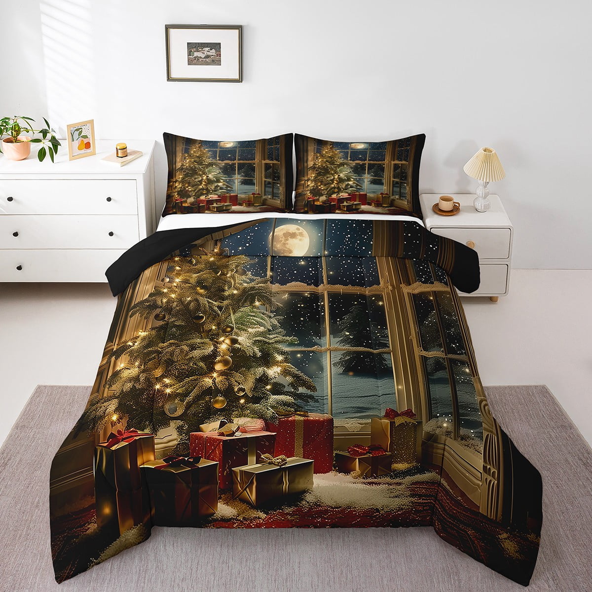 Christmas Tree Comforter Set King Size Winter Themed Bedding Happy New ...