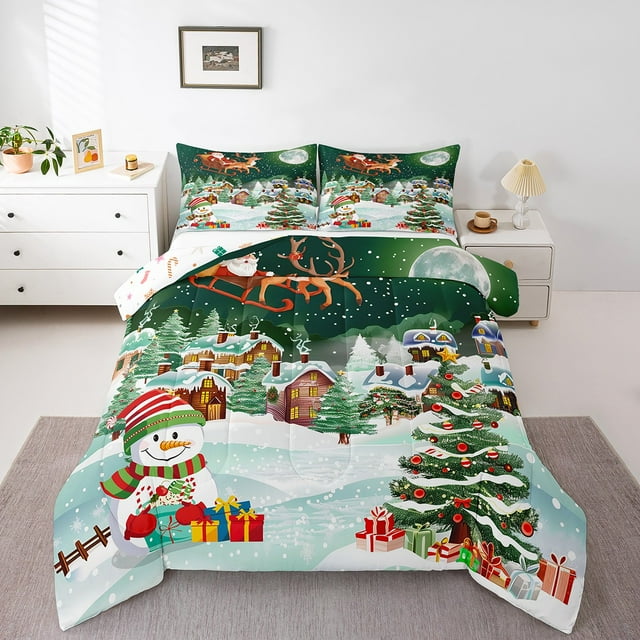 Christmas Tree Comforter Set Cute Santa Claus Queen Bedding Sets ...