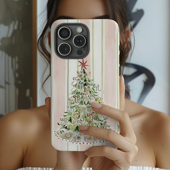 Christmas Tree Coquette Bow Holiday Ribbon Stripes iPhone Case 17 11 12 ...